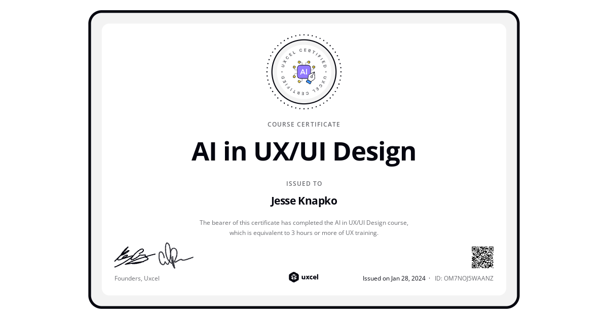 Uxcel Course Certificate of Completion | Uxcel